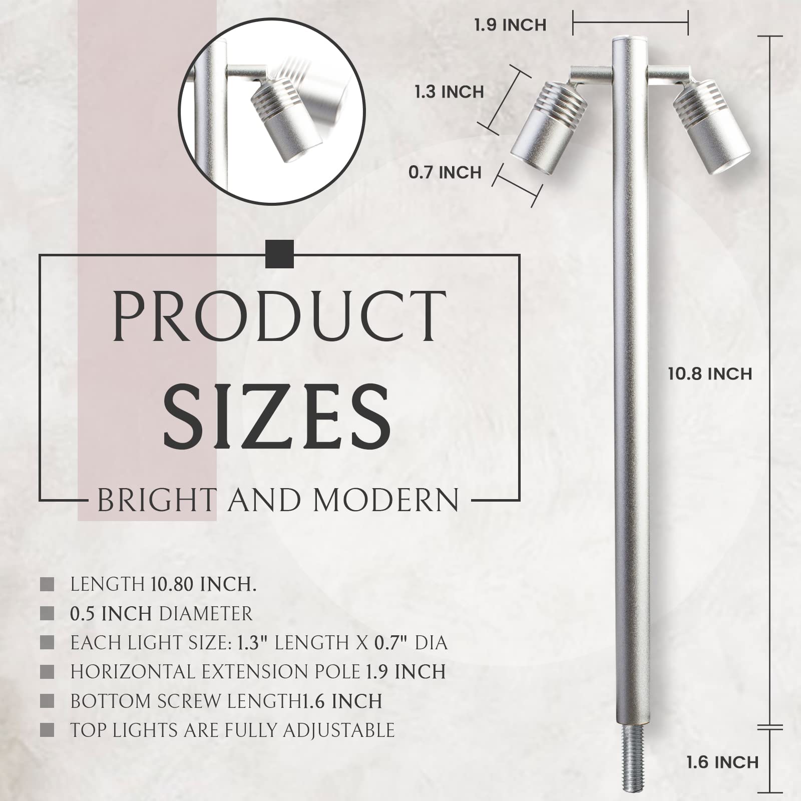LEDupdates 2pcs JEWELRY SHOWCASE LED POLE LIGHT Stem MODEL WF133 Silver 11 INCH for display, trade show, museum and retail stores (6000K pure white)