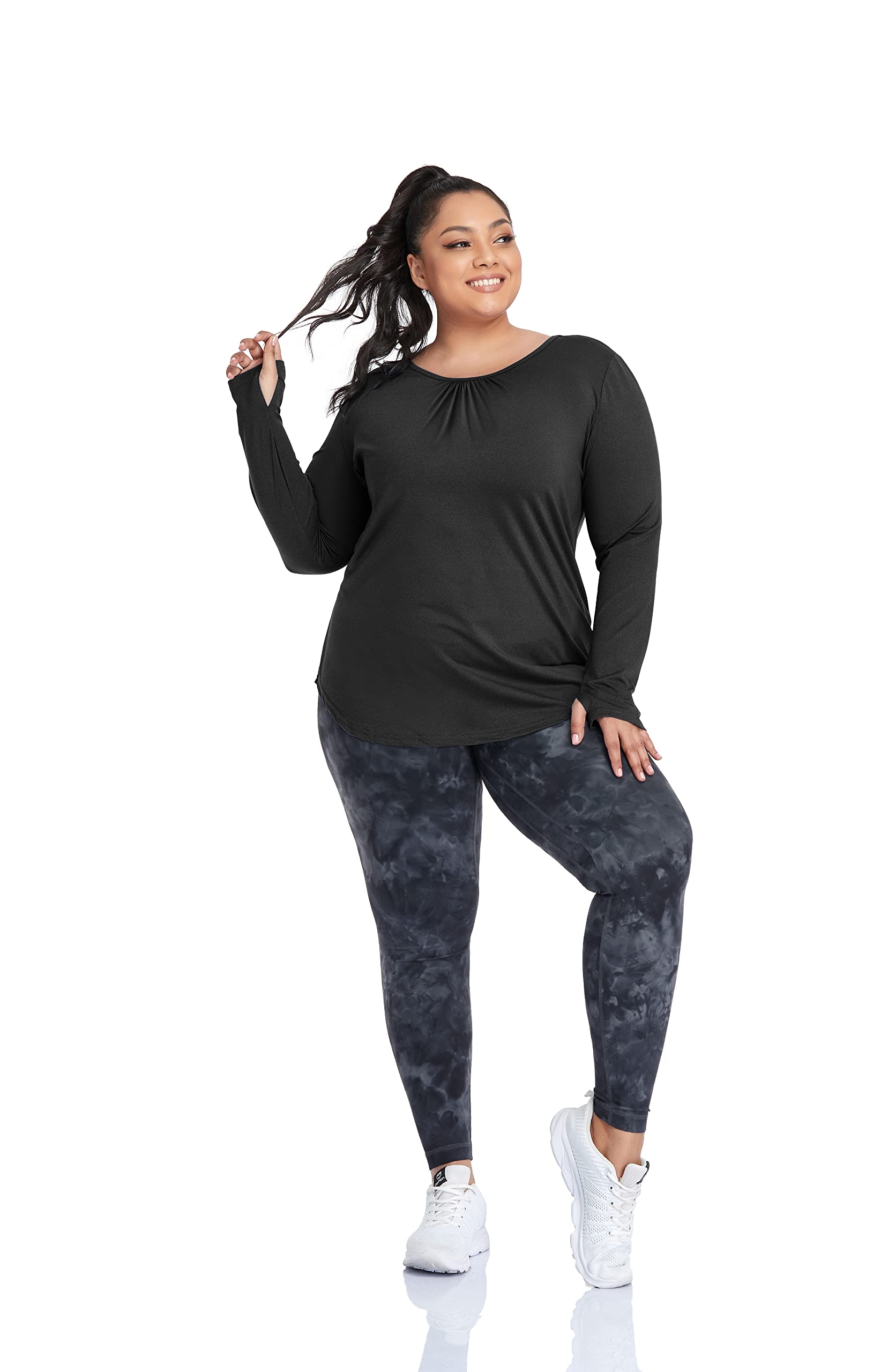 FOREYOND Women's Plus Size Tops Long Sleeve Sport Tee Loose Fit Athletic Yoga Clothing Running Workout Shirts xx