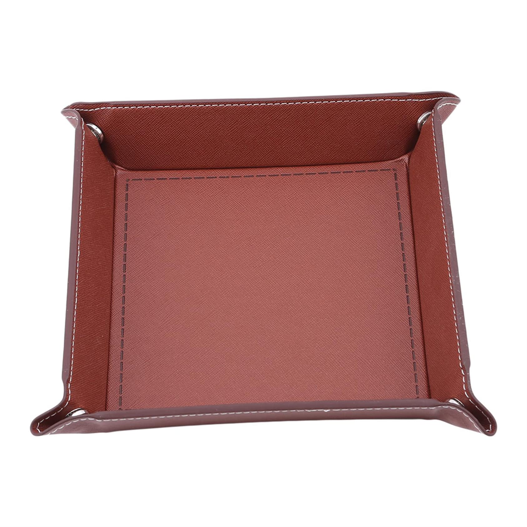 IEAKDCD Leather Four Corners Dice Tray Foldable Square-Shaped Dice Holder Pu Leather Desktop Storage Tray(Dark Coffee)