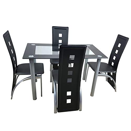 Karl home 5-Piece Dining Table Set with 1 Glass Dining Table and 4 PVC Chairs, Modern Dining Table Set for Kitchen & Breakfast Dining Living Room, Space Saving