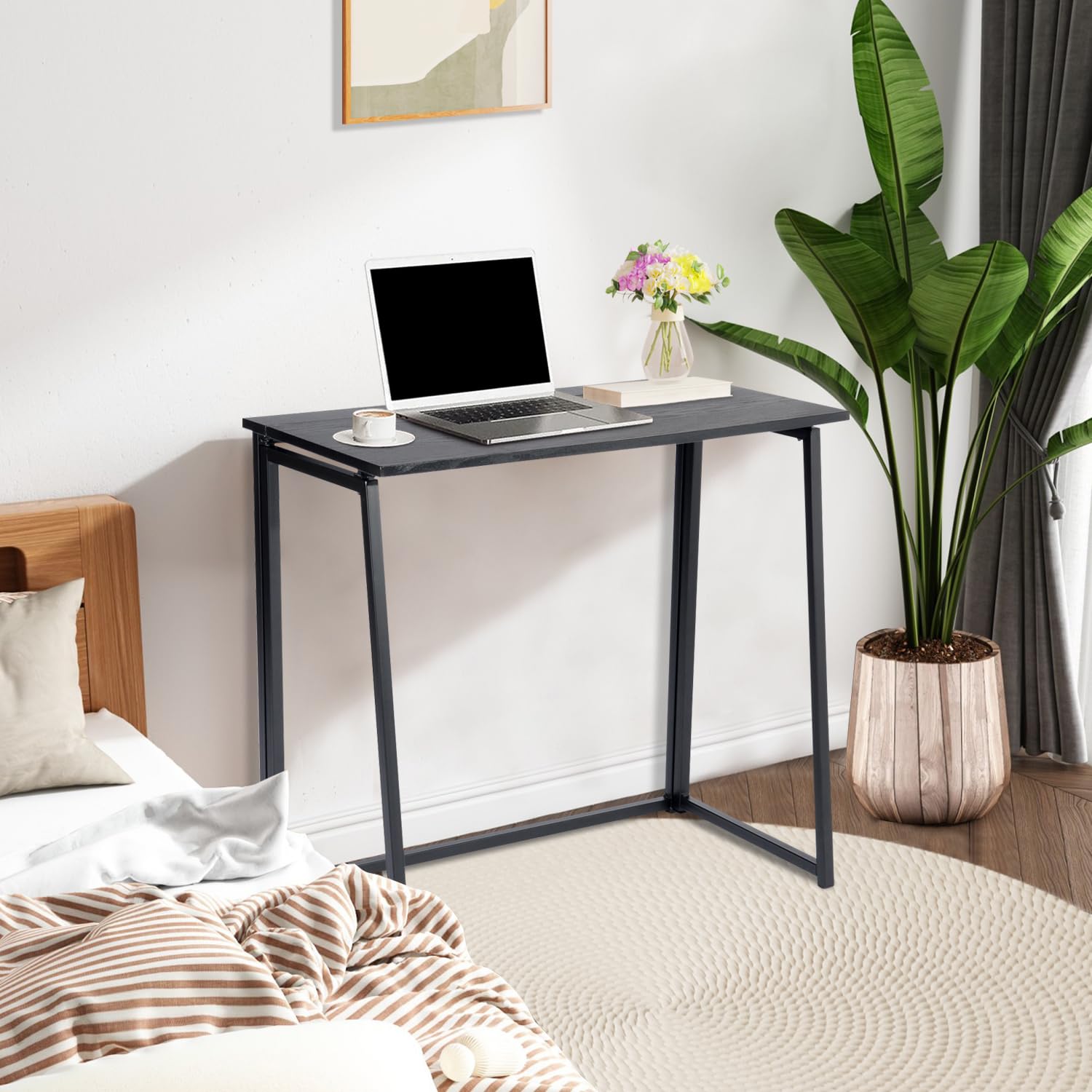FurnitureR Folding Desk, 31.5 Inches Foldable Table Simple Home Office Desk, Space Saving Computer Table Compact Writing Workstation Study Desk for Home Office, Small Space, Black