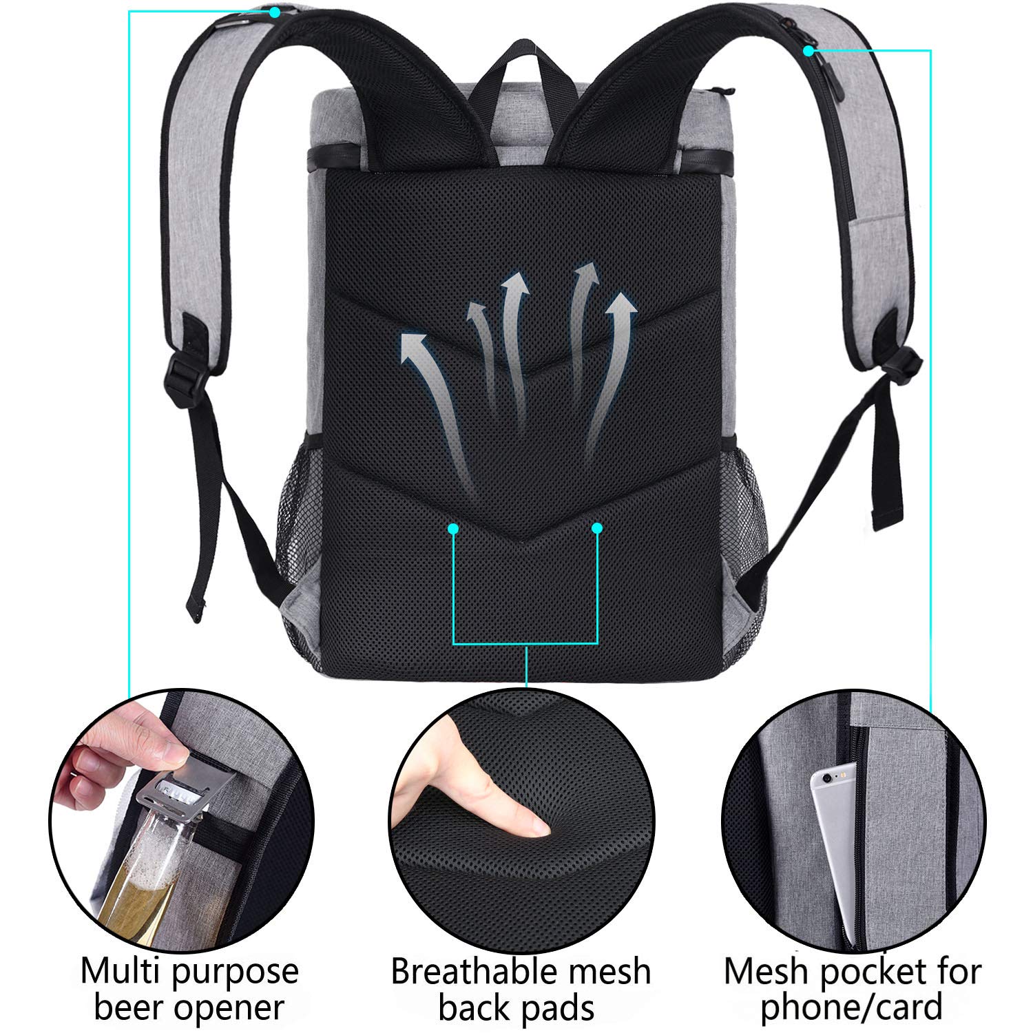 FORICH Soft Cooler Backpack Insulated Waterproof Backpack Cooler Bag Leak Proof Portable Small Cooler Backpacks to Work Lunch Travel Beach Camping Hiking Picnic Fishing Beer for Men Women