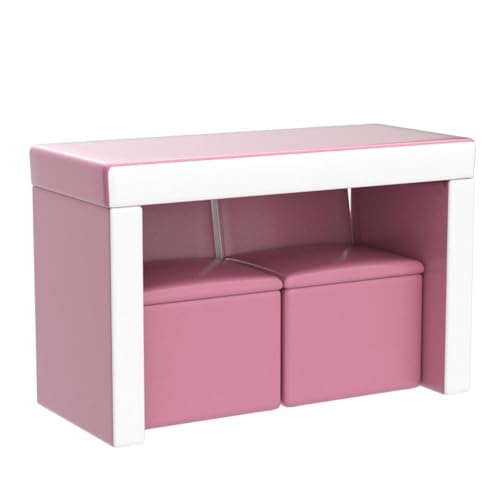 Qaba Kids Sofa Set 2-in-1 Multi-Functional Toddler Table Chair Set 2 Seat Couch Storage Box Soft Sturdy Pink