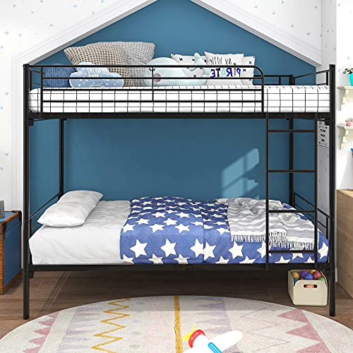 Lostcat Twin Over Twin Metal Bunk Bed,Heavy Duty Bunk Beds Frame w/Enhanced Upper-Level Guardrail and Ladders Suitable for Kids/Teen/Adults,No Box Spring Needed,Easy Assembly,Black