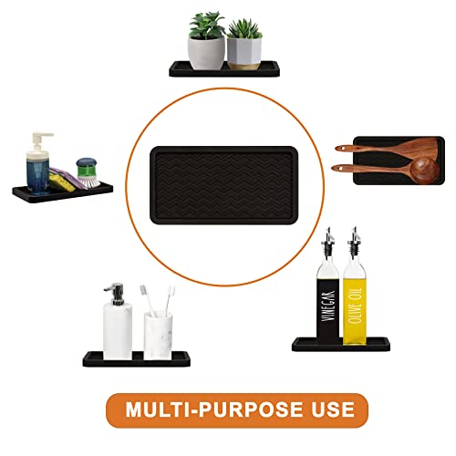 HomeBee Silicone Kitchen Bath Vanity Organizer Tray, Non-Slip Multipurpose Sink Caddy | Dish Sponge, Brush, Soap Dispenser Bottle Holder | Dishwasher Safe Rubber Counter Mat (10 x 5.25 Inch β Black)