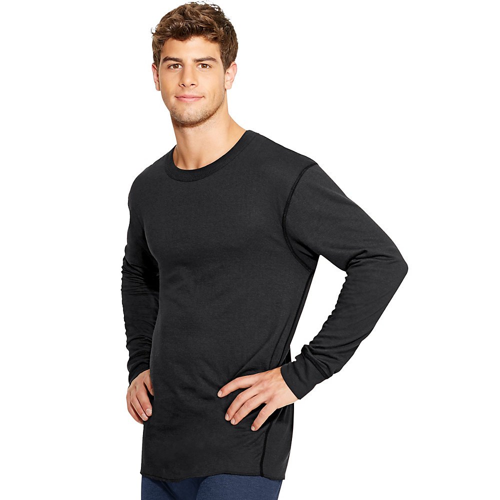 Duofold Men's Mid-Weight Wicking Crew Neck Top, Black, X-Large
