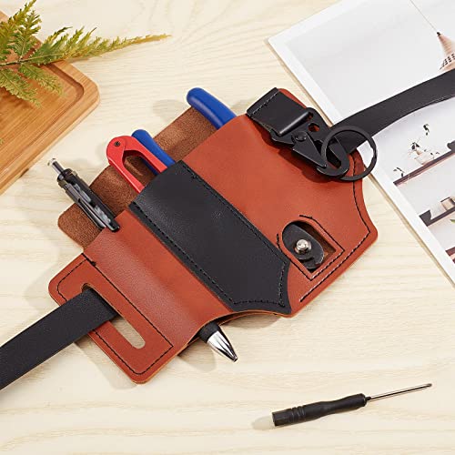 GORGECRAFT Leather EDC Pocket Organizer for Men Leatherman Pen Holder Sheath Key Fob Flashlight Sheath Holster EDC Leather Pouch Multitool Sheath for Belt(Black)