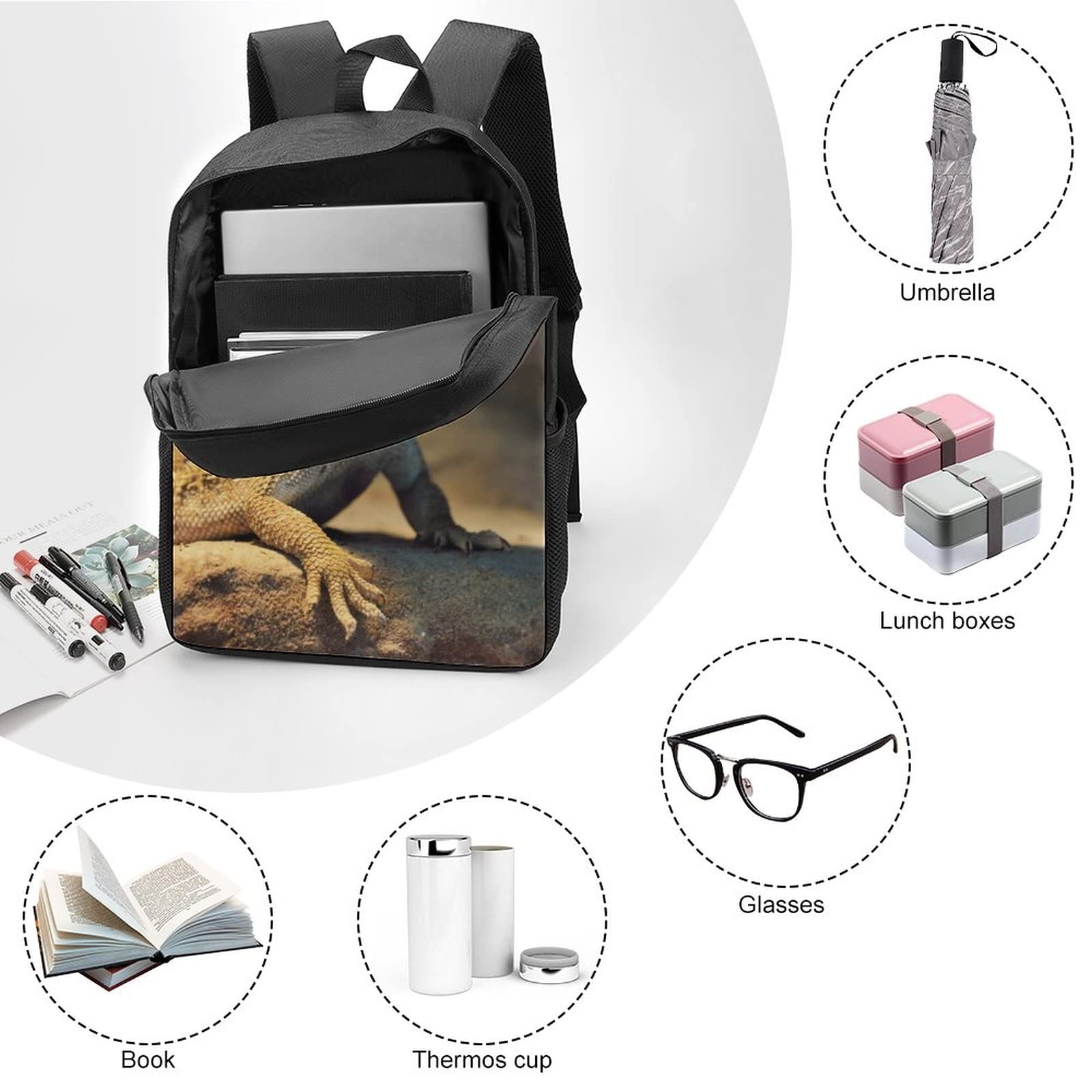 D-WOLVES Novelty School Backpack for Women Men, Brown Bearded Dragon Lizard Lightweight Book Bag with Ergonomic Back Pad, Casual Daypack Travel Bag for Hiking Work Business Holidays