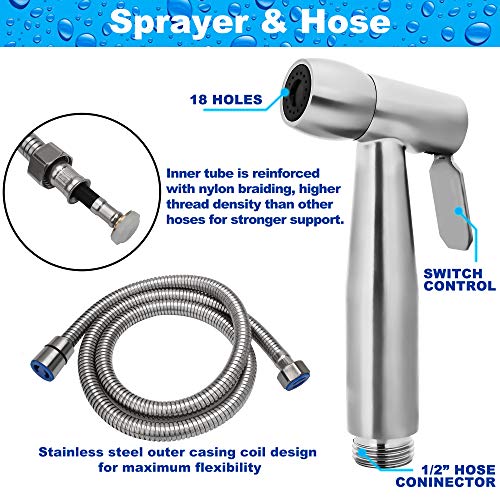 H.E Home Bidet Sprayer for Toilet a Perfect Cloth Diaper Sprayer Easy to Install and Leak Proof Hose with Complete Jet Spray Kit. High Pressure Toilet Sprayer