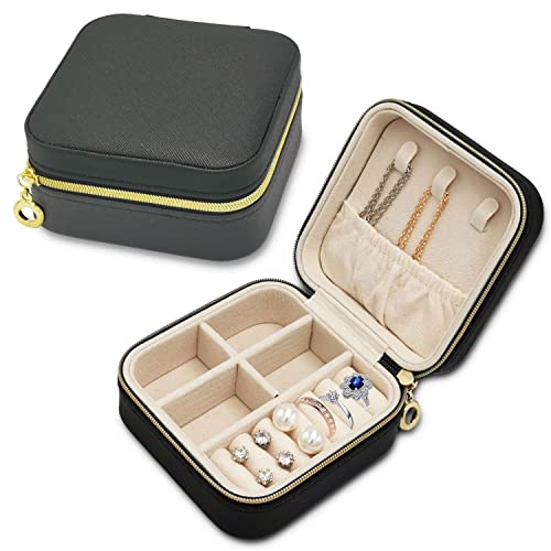 YINGMAN Small Jewelry Box, Portable Travel Jewelry Organizer Case, Ideal Gift for Girlfriend Wife Mother Daughter (Mini_Black)