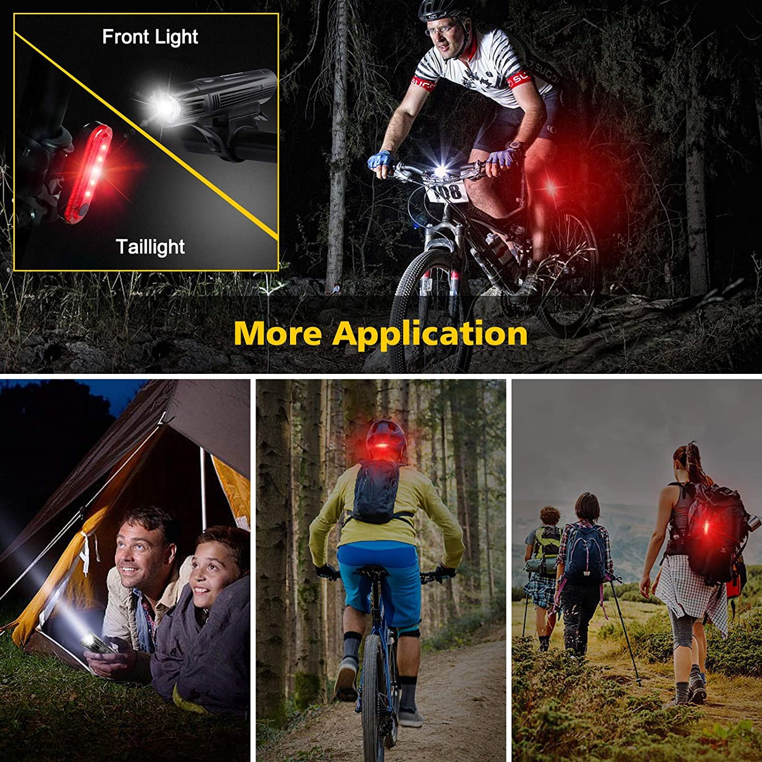FAGEFACAI Super Bright Bike Light Set, Powerful LED USB Rechargeable Front Headlight and Back Taillight, 2000mah Lithium Battery, Waterproof, 4 Lighting Modes Mountain Road Bicycle Lights