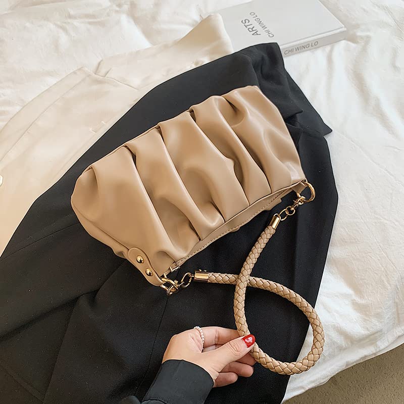 GEEMONT Shoulder Bag Clutch Purse Fashion Multipurpose Crossbody Pleated Pouch Dumpling Bag and Evening Bag (Khaki)