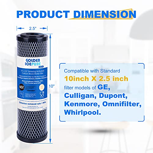 GOLDEN ICEPURE 1 Micron 2.5" x 10" Whole House CTO Carbon Sediment Water Filter Compatible with Dupont WFPFC8002, WFPFC9001, FXWTC, Culligan P5-D, WHCF-WHWC, D-10A, DWC30001, SCWH-5, 4PACK