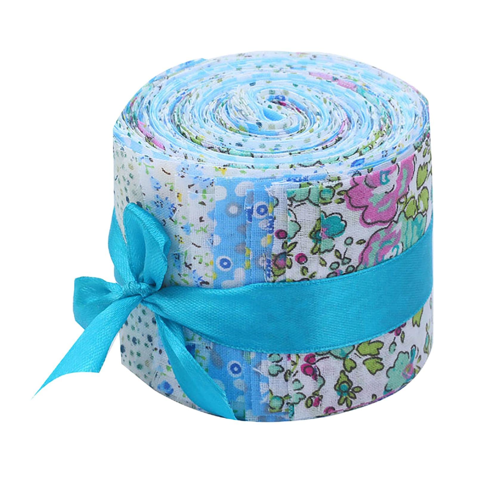 Colcolo 20Pcs 2.4 inch Jelly Fabric Roll Floral Printed Precut Craft for Scrapbooking, Blue