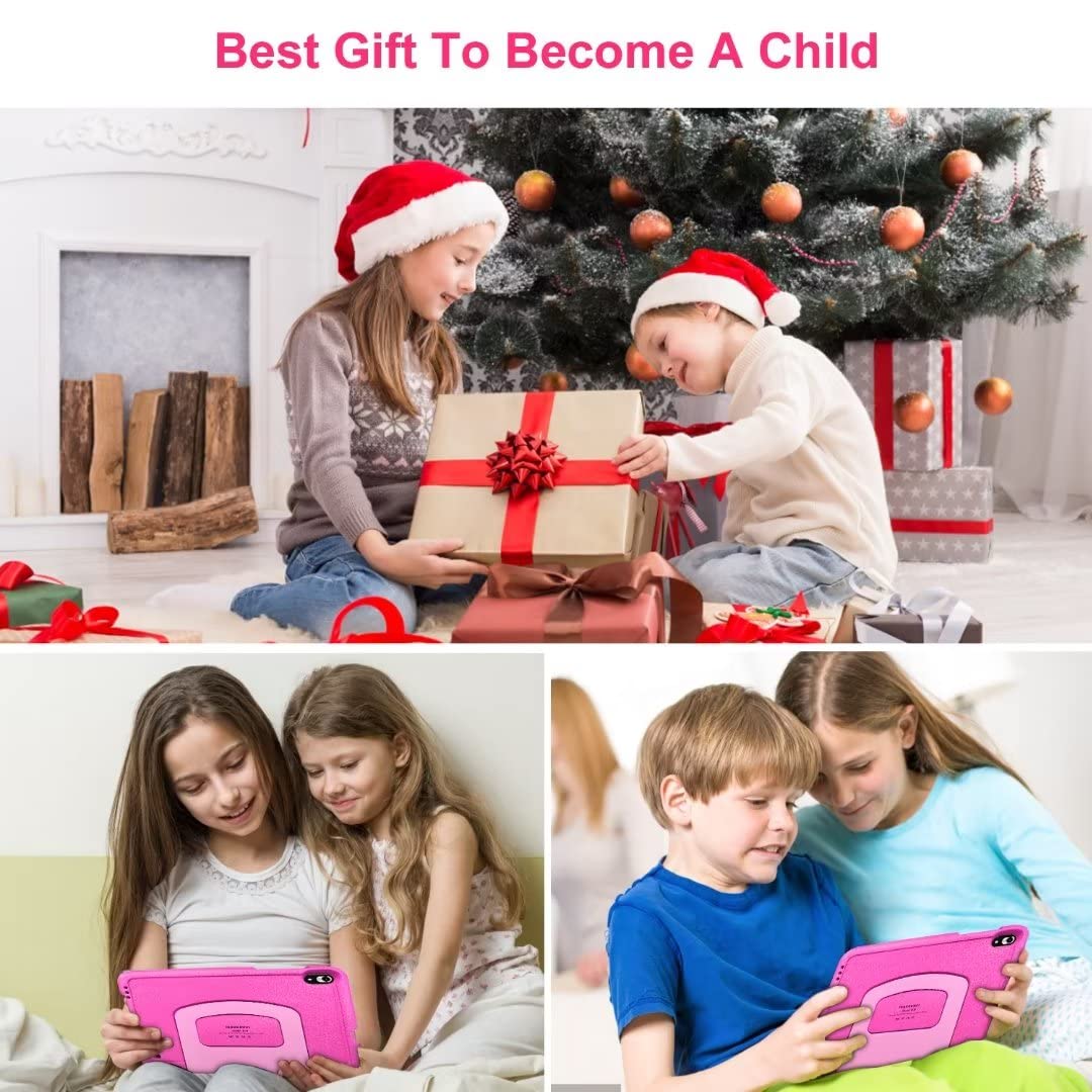 DUODUOGO Kids Tablet 8 inch, Android 12.0 Tablet for Kids, Tablet with Quad-Core Processor, 64 ROM + 4GB RAM Storage, WiFi/Parental Control/Shockproof Case/Educational/Games-Pink