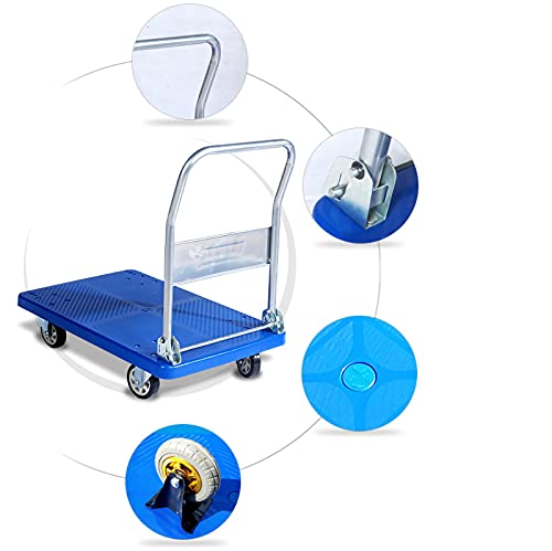 Generic Platform Hand Truck Platform Truck with Silent Wheels Foldable Handle Plastic Deck Push Cart for Home Office Bookstores Moving High Capacity Trolley Foldable (Size : 90 * 60-660lbs)