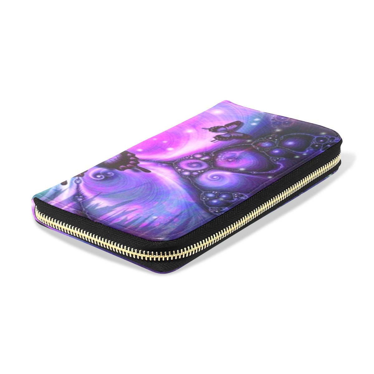 Womens Butterfly Leather Long Wallet Zippered Purse Case with Card Holder