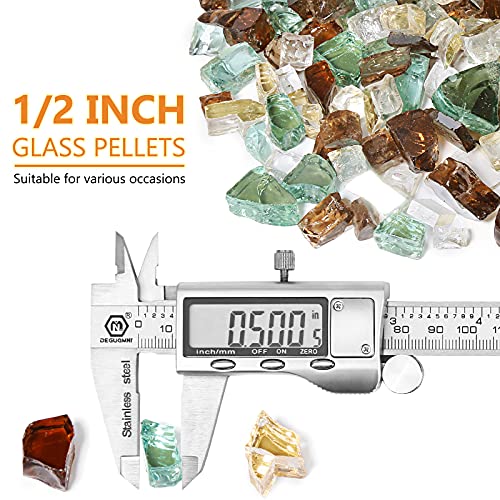 Hisencn Fire Pit Glass Rocks - High Luster Reflective Tempered Fire Glass for Propane Fire Pit, Outdoors and Indoors Natural or Propane Fireplaces, Landscape Decoration, 1/2 Inch Firepit Glass 10 lbs