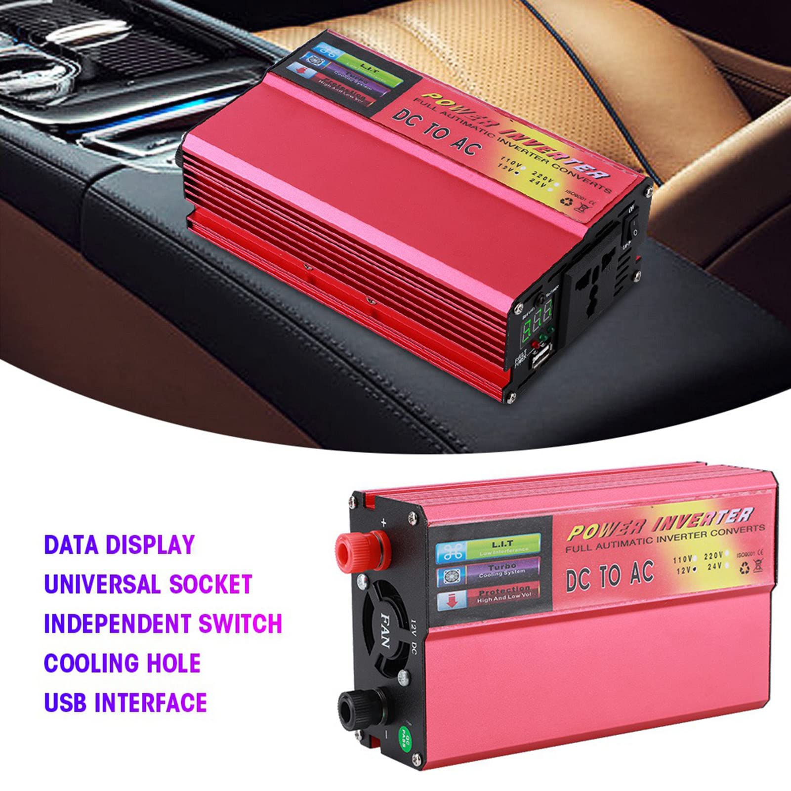 Duokon 700W Car,12V to AC Modified Sine with Data Display Universal Socket USB Interface Power Converter(AC110V)