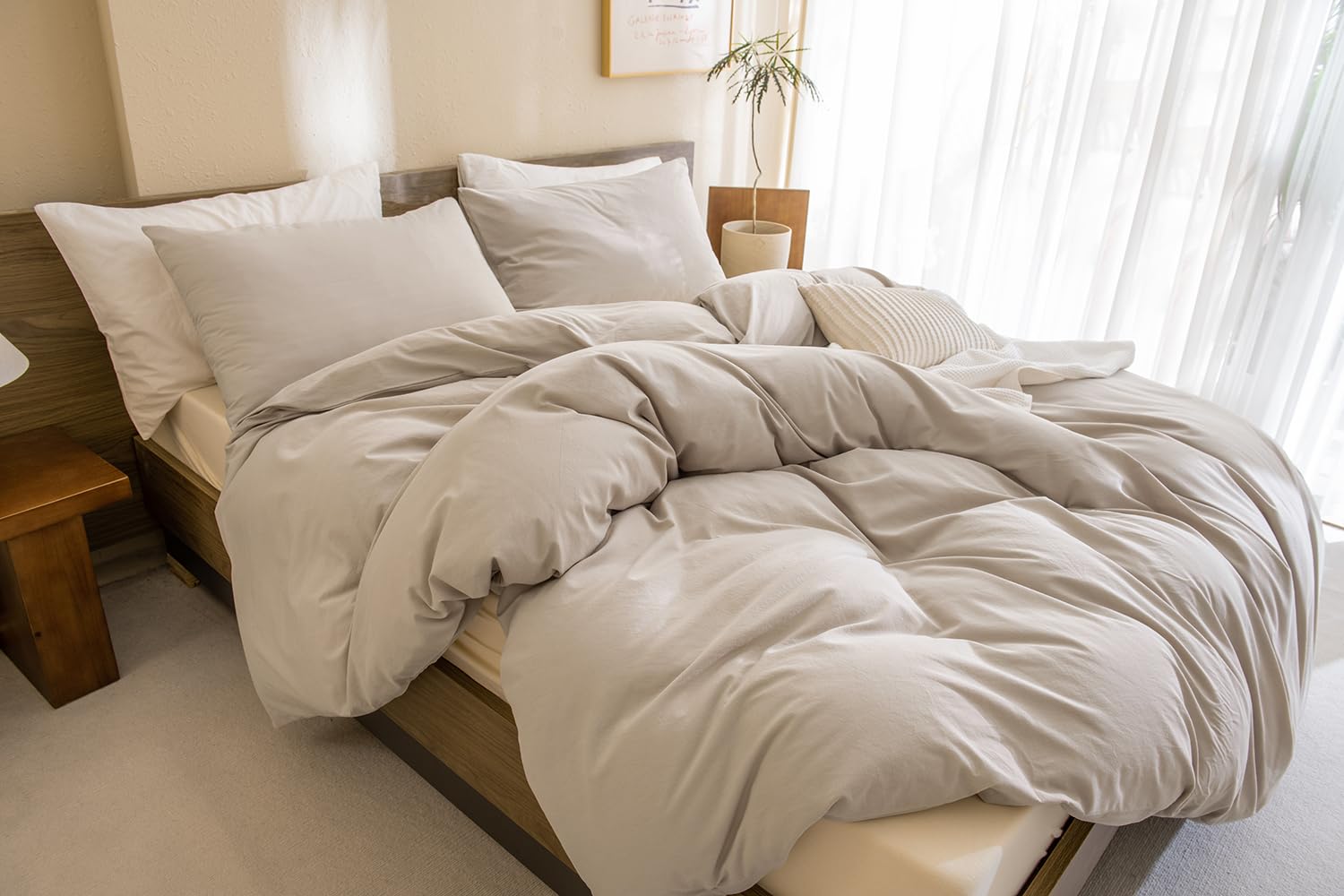 CozyTide White Boho Comforter Set King,3-Piece 100% Washed Cotton Tassel Bedding Comforter Ultra Fluffy Breathable Lightweight(1 White Tassel Comforter+2 Boho Pillowcases)