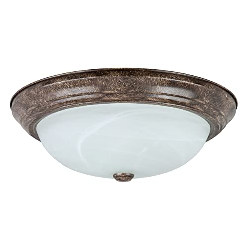 Sunlite 046078 15-Inch Traditional Dome Ceiling Light, Classic Decorative Flush Mount Fixture, with Alabaster Glass Shade, UL Listed, for Bedrooms, Hallways & Bathrooms, Distressed Brown Finish