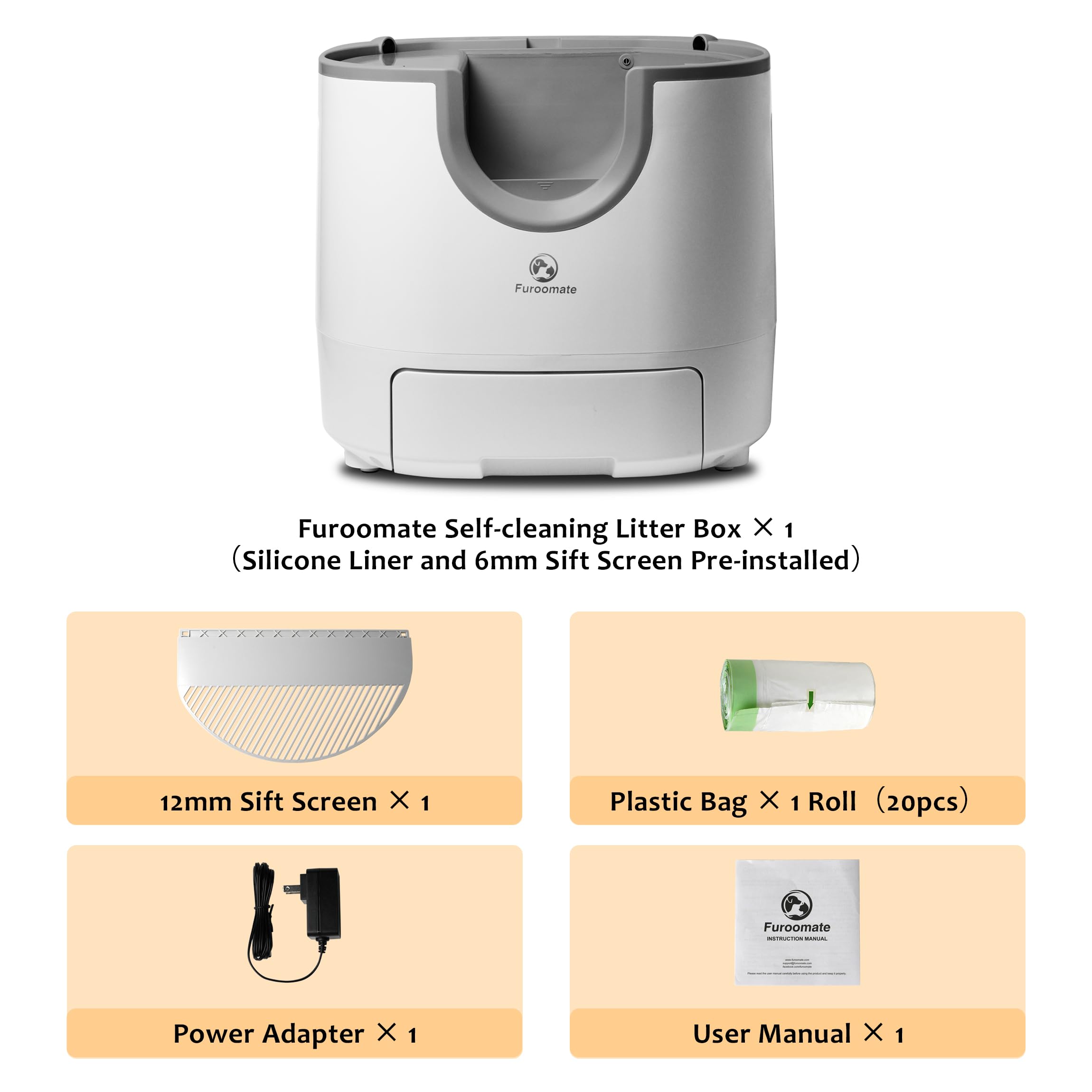 Furoomate Self Cleaning Litter Box Large Capacity, Automatic Cat Litter Box Open-Top Design for Multiple Cats with Integrated Safety Protection
