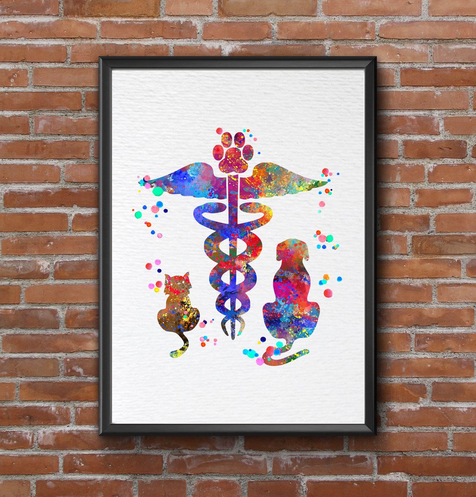 Dignovel Studios 8X10 Unframed Veterinary Caduceus Animal Clinic Pet Watercolor Art Print Poster Housewarming Wall Art Giclee Office Home Decor DN539