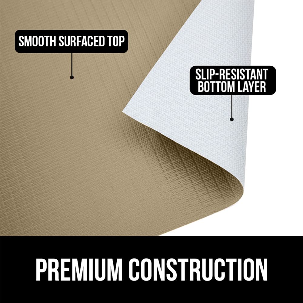 Gorilla Grip Drawer Liner and Smooth Drawer Liner, Shelf Liner Size 12x10, Bathroom Storage Shelves, Smooth Liner Size 17.5x20, Non Adhesive, Both in Beige, 2 Item Bundle