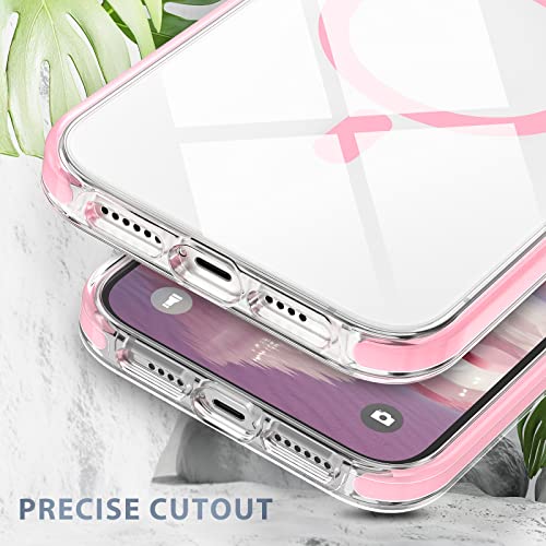 MILPROX Case Compatible with Magsafe for iPhone 14 Pro Max 2022, Magnetic Clear [Non Yellowing] [Mil-Grade Protection] Shockproof Heavy Duty Bumper Cover Shell - Pink