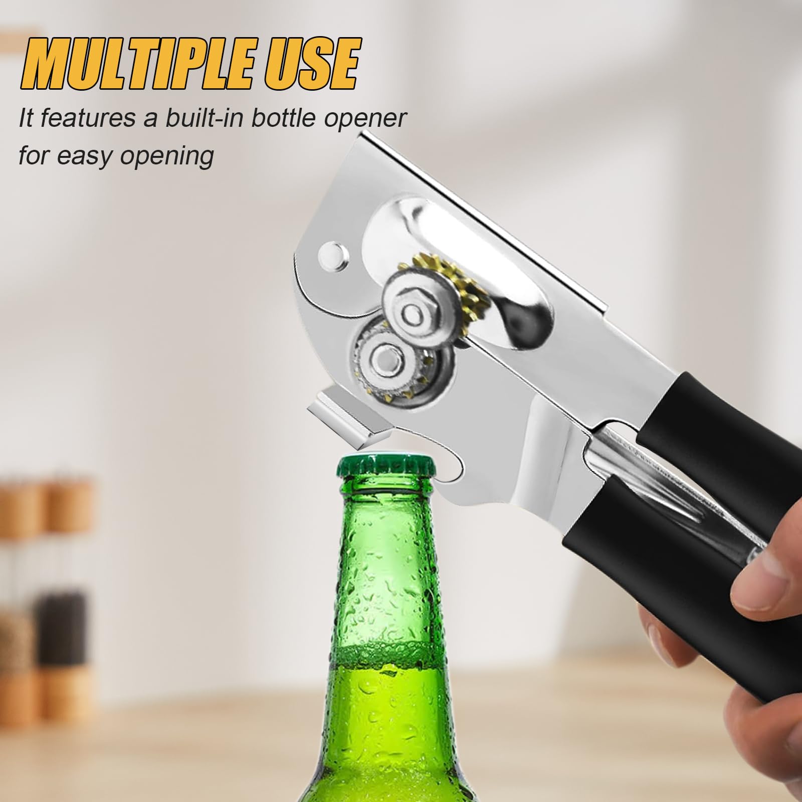 Commercial Can Opener, ICEKATI Can Opener Manual Heavy Duty Easy for Big Cans with Magnet, Folding Hand Crank Can Opener With Comfortable Long Handles, Smooth Edge Can Opener With Carbon Steel Blade