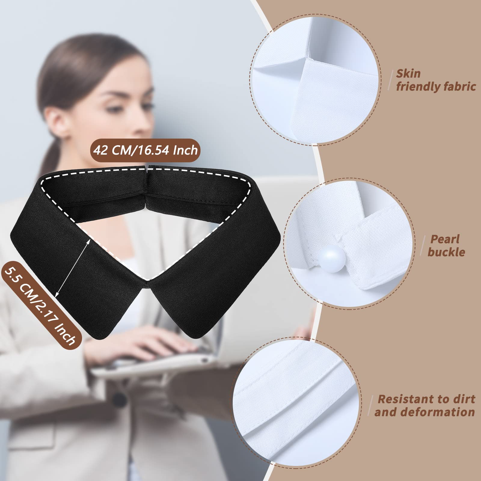 Fake Collar for Women 2 Pieces Faux Collar False Lapel Detachable Dickey Collar White Black Blouse Collar Women's Simplicity Collar (Classic Style)