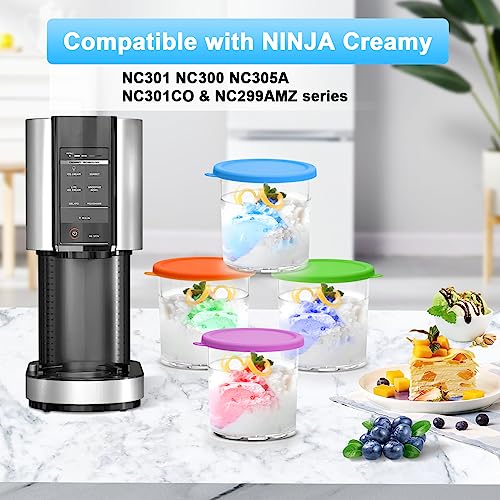 MIMLEN 16oz Pints and Silicone Lids, 4 Pack Replacement Ice Cream Containers for Ninja Creami Compatiable with NC300 NC301 NC299AMZ Series Ice Cream Maker, Dishwasher Safe & BPA-Free
