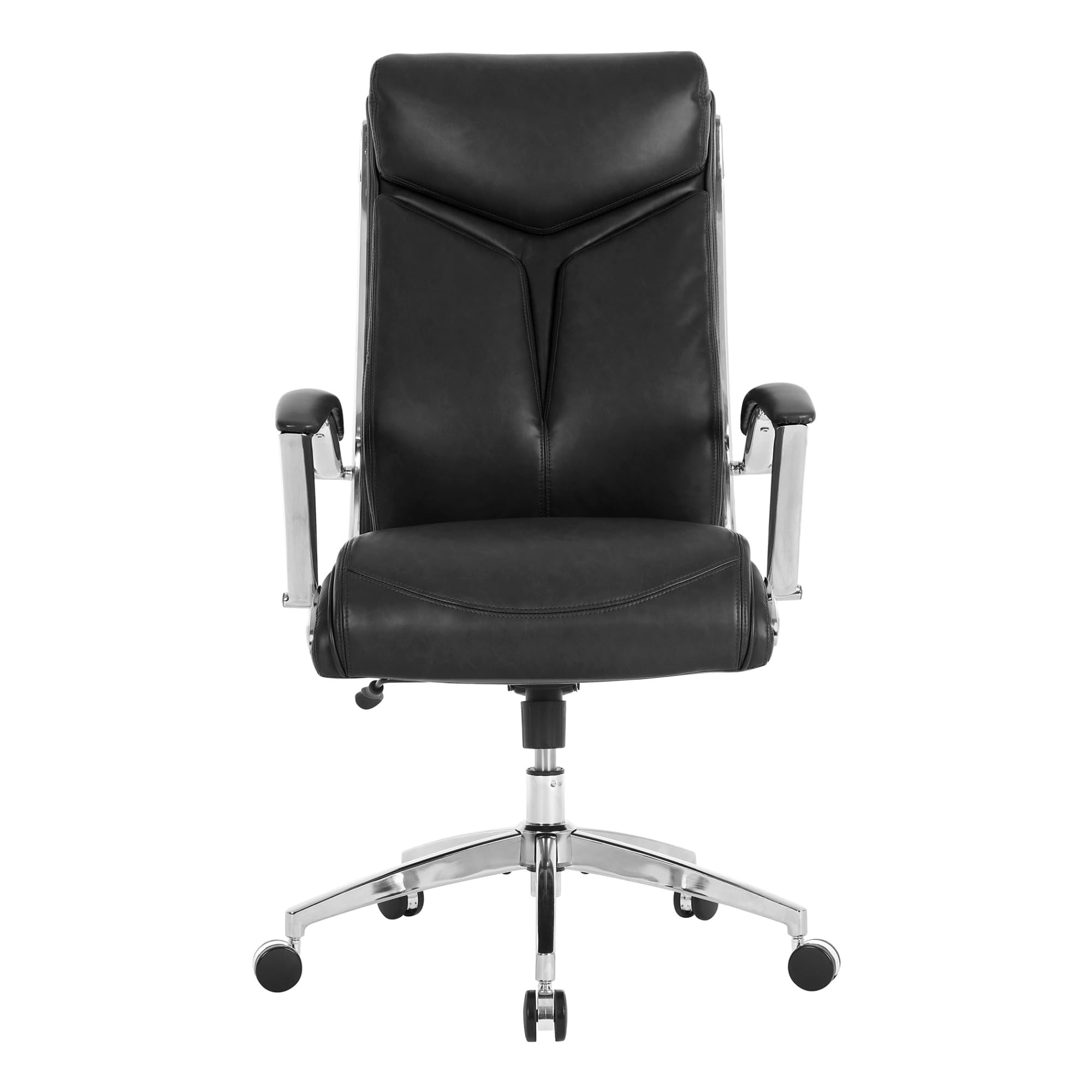 RealspaceĀ® Modern Comfort Verismo Bonded Leather High-Back Executive Office Chair, Black/Chrome, BIFMA Compliant