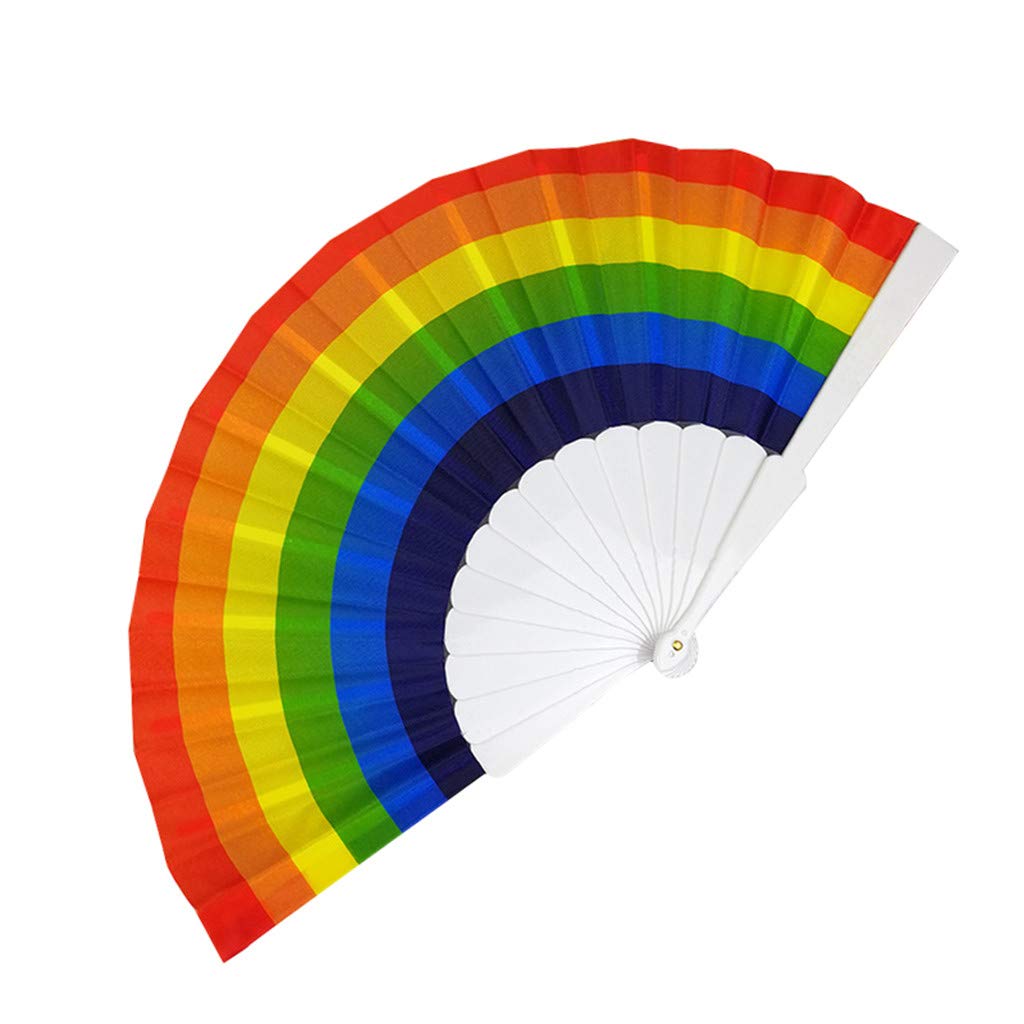 Held Folding Fan Dance Fan for Wedding Themed Parties Decoration Rainbow Hand Held Folding Fan Dance Fan for Wedding Themed Parties Decoration (a)