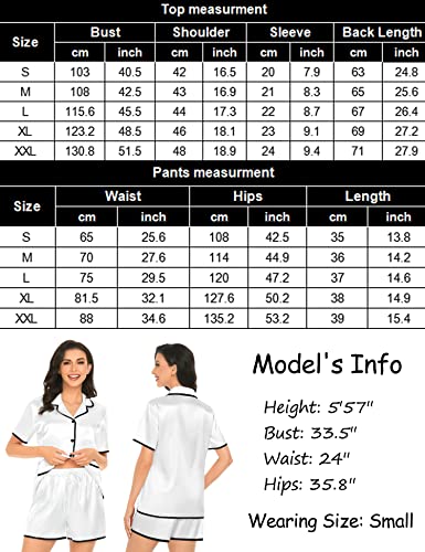 SWOMOG Womens Silk Satin Pajamas Set Two-piece Pj Sets Sleepwear Loungewear Button-Down Pj Sets White