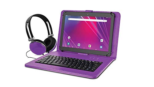 Ematic 10.1" 16GB Tablet with Android 8.1 GO + Keyboard Folio Case and Headphones, Purple (EGQ238BDPR)