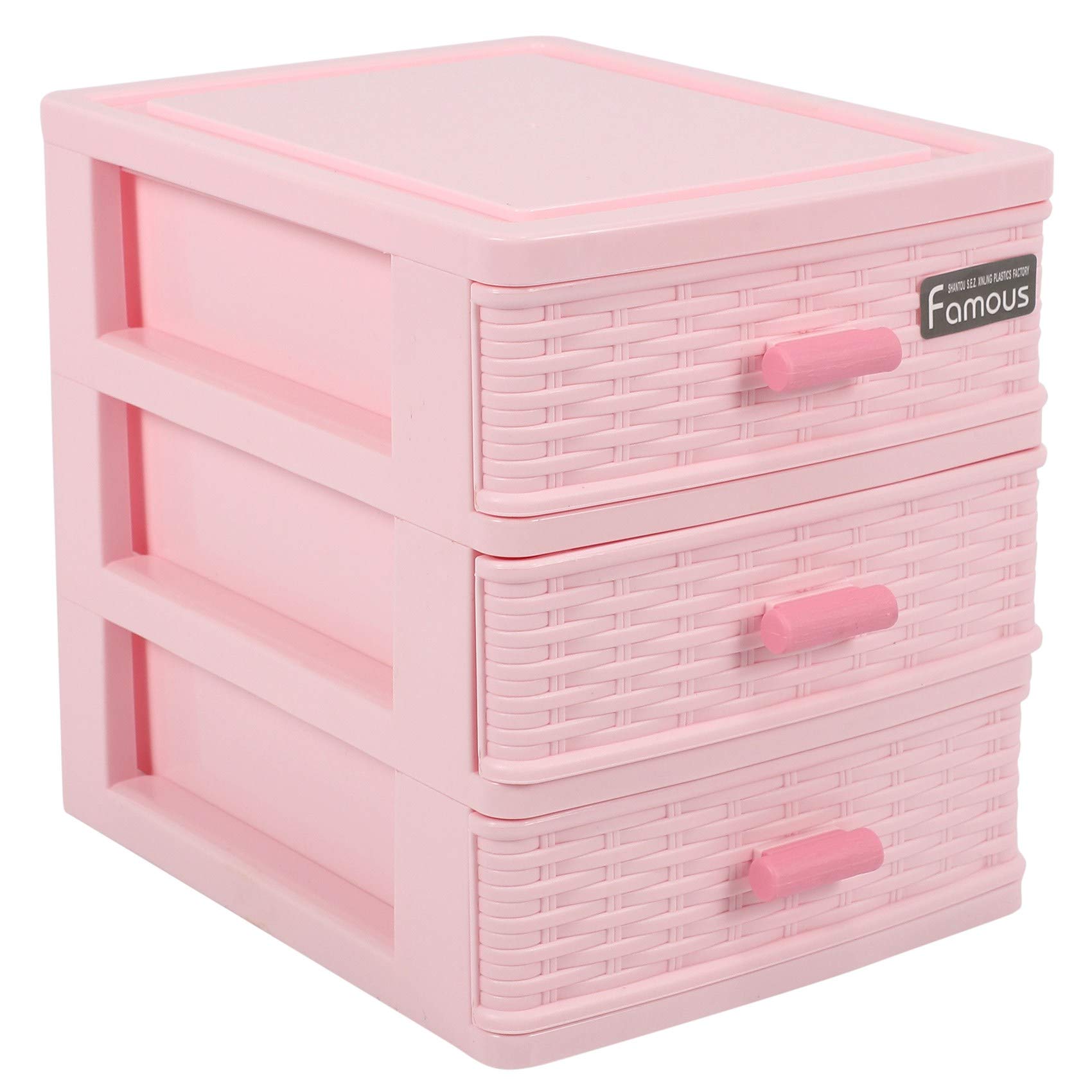 Luejnbogty Plastic Drawer Designed 3 Compartment Jewelry Storage Box Pink