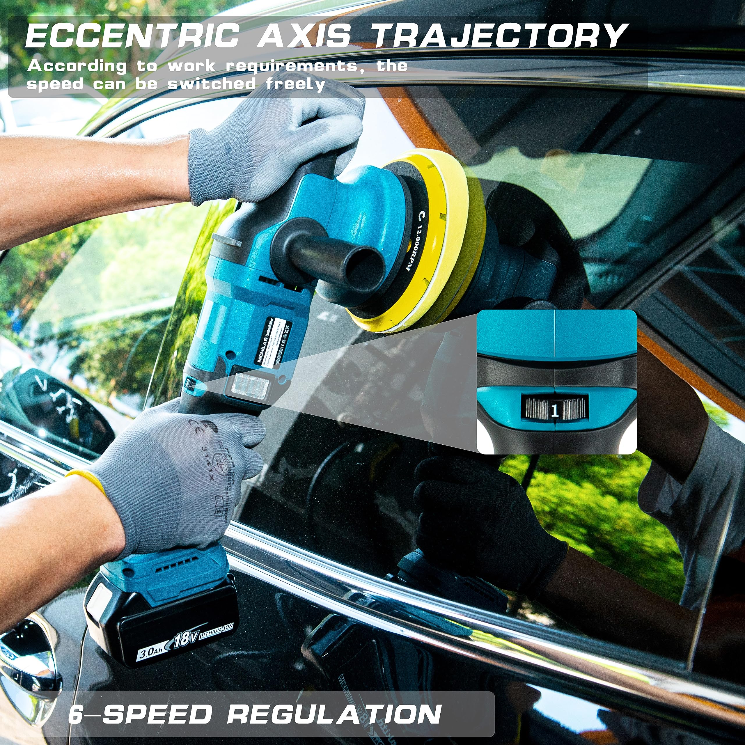 Cordless Car Polisher, 6 speeds Brushless Motor Handle Car Waxer with 150mm Work Disk, Compatible with Makita 18V Batteries (Battery Not Included)