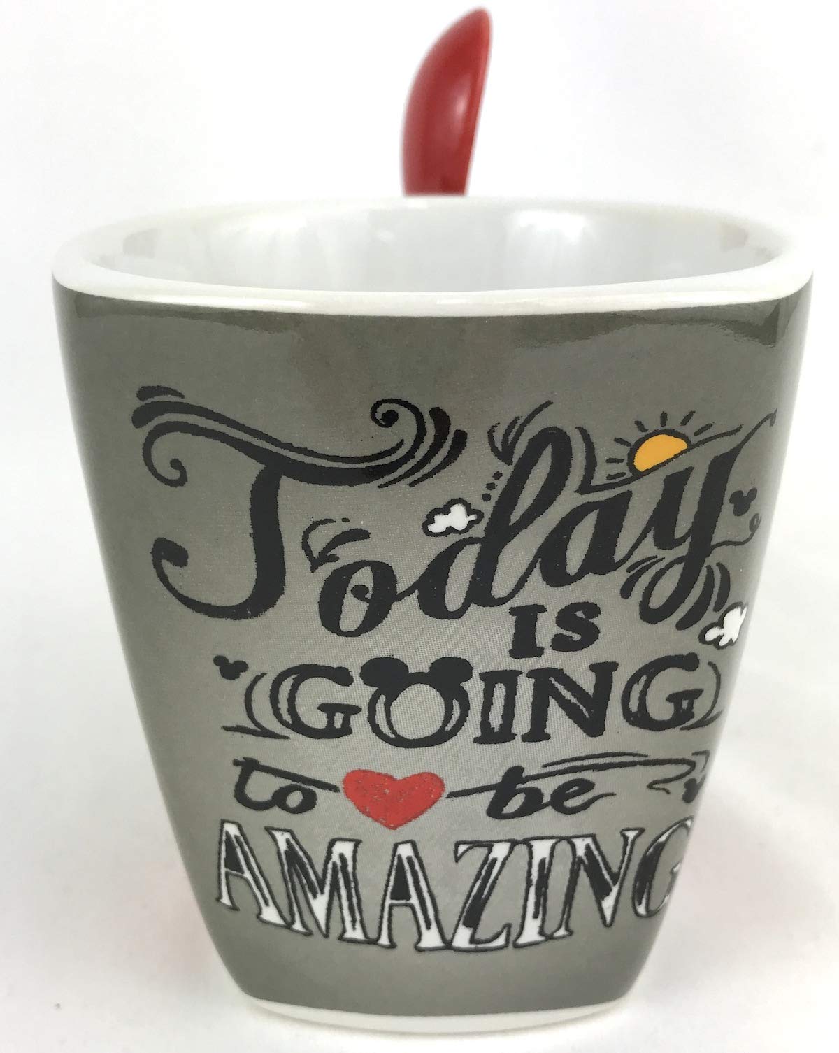 Disney Mickey and Minnie Mouse - Amazing Day Ceramic Coffee Mug Cup With Spoon - Multicolor - 11 Ounce
