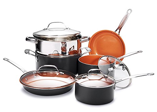 Gotham Steel Ultimate Piece All in One Chef’s Kitchen Copper Coating – Includes Skillets, Stock Pots, Deep Square Pan with Fry Basket, 15 Pc Set