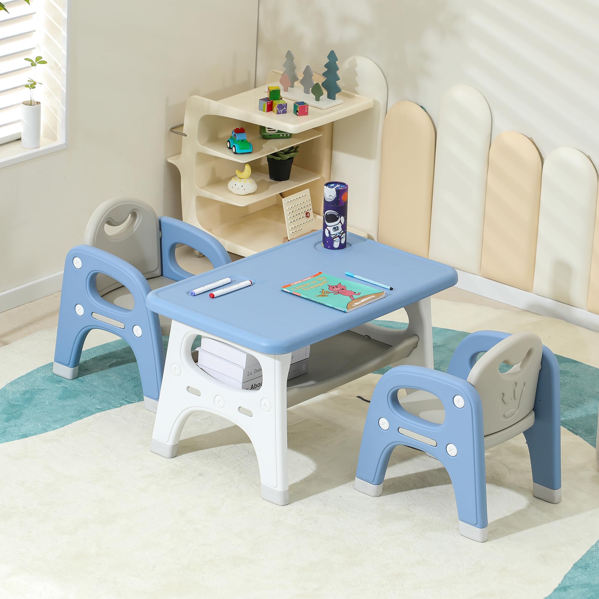 IFLETH Kids Table with Storage Space, Kids Table and Chairs, Toddler Table and Chair Set, Kids Table for Ages 3-8, Childrens Table and Chair Set for Classroom, Home