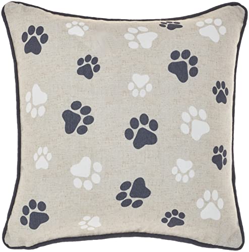 Mina Victory Pet Beds & Houses Emb Paw Prints Black 14" x 14" Throw Pillow
