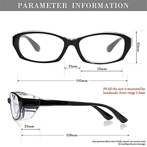 HJSTES Safety Glasses for Women Anti Fog Nurse Safety Goggles Clear Frame Blue Light Protective Glasses(Black)