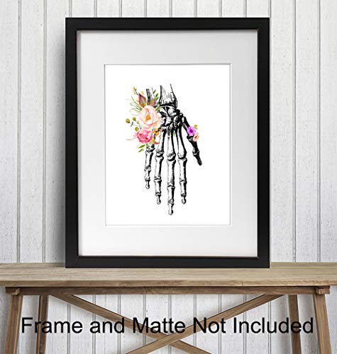 Original Flower Hand Skeleton Wall Art Print - Unique Steampunk Anatomy - Gothic Home Decor for Dr Office - Gift for Doctor, Physician, Nurse, PA - 8x10 Unframed Photos - Orthopedic Bones Poster