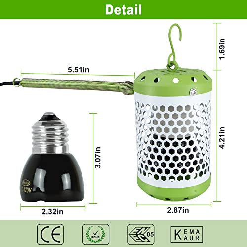 LISINAN Adjustable Reptile Anti-Scald Lamp Covers Heater Guard with 100 Watt Infrared Ceramic Heat Lamp,Lamp Fixture for Heat Emitter for Turtle, Snakes, Lizards, Frogs, Chicks