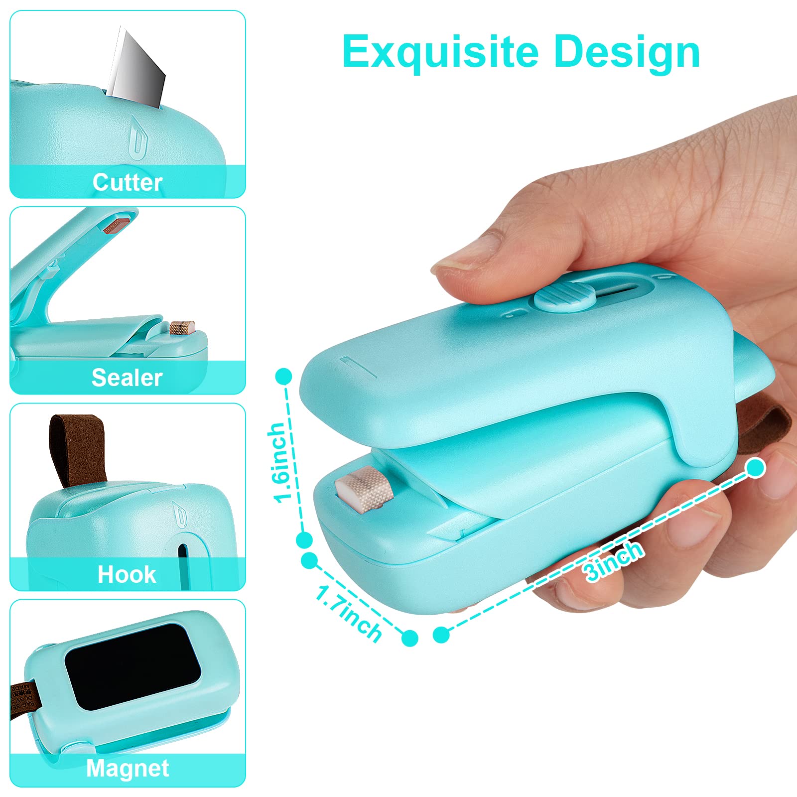 Mini Bag Sealer, Kenossion Chip Bag Sealer - Bag Sealer Heat Seal with Cutter & Magnet, Portable Mini Sealing Machine to Reseal Plastic Bags & Keep Snacks Fresh-White(2xAA Batteries Included)