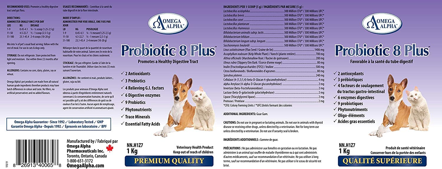 Probiotic 8 Plus Pet Probiotics | Enzymes & Fiber for Digestion | Natural Herbal Digestive Supplement |Reduces Indigestion | Specially for Cat & Dogs (1kg,1000g)