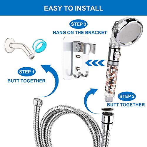Shower Head with Handheld, DORARA Showerheads with Hose and Holder, High-Pressure Water Saving Mineral Cleansing Shower Head, RV Handheld Shower Heads, Shower Sprayer, 3 Shower Modes , Extra Refills