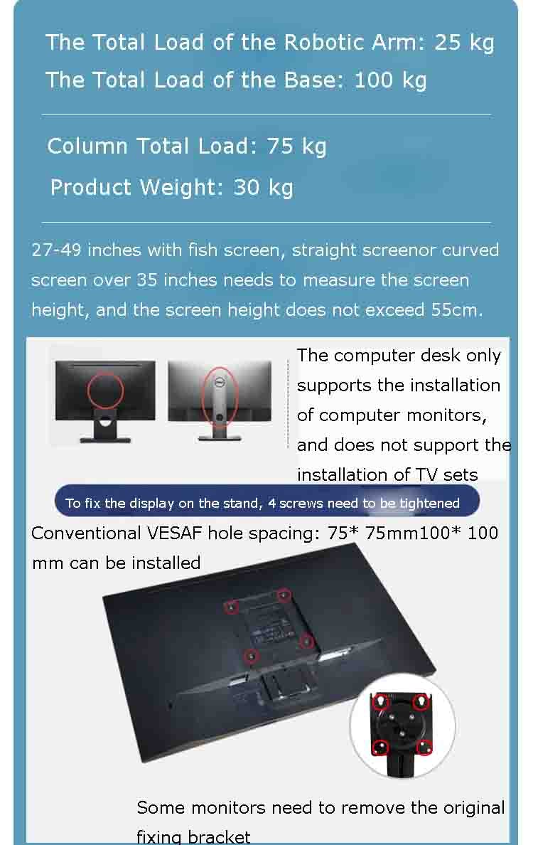 DADHI Single Gas Spring Arm Desk Stand/Holder Table,for 49" Computer Monitor,with Cup Holder Keyboard Tray,Height Adjustable Table