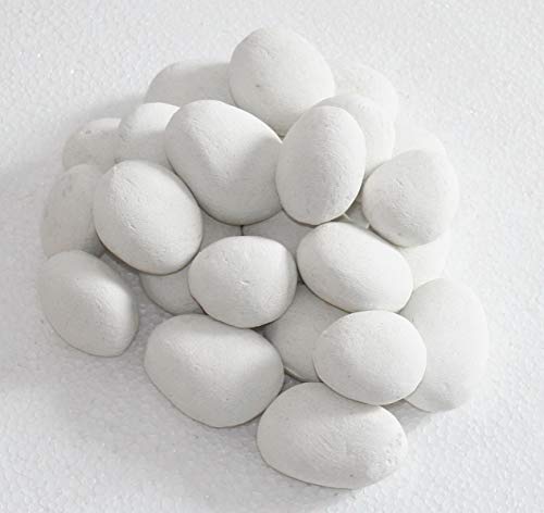 hmleaf 24 Pcs Stone-Like Ceramic Fibre Pebbles for Gas fireplaces, Stove, Gas firepit with White/Black/Grey/Khaki Color (White)